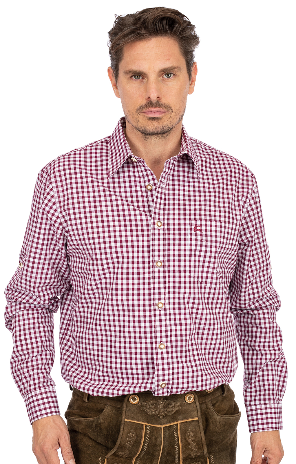 OS-Trachten German traditional shirt BASIC bordeaux (Regular Fit ...