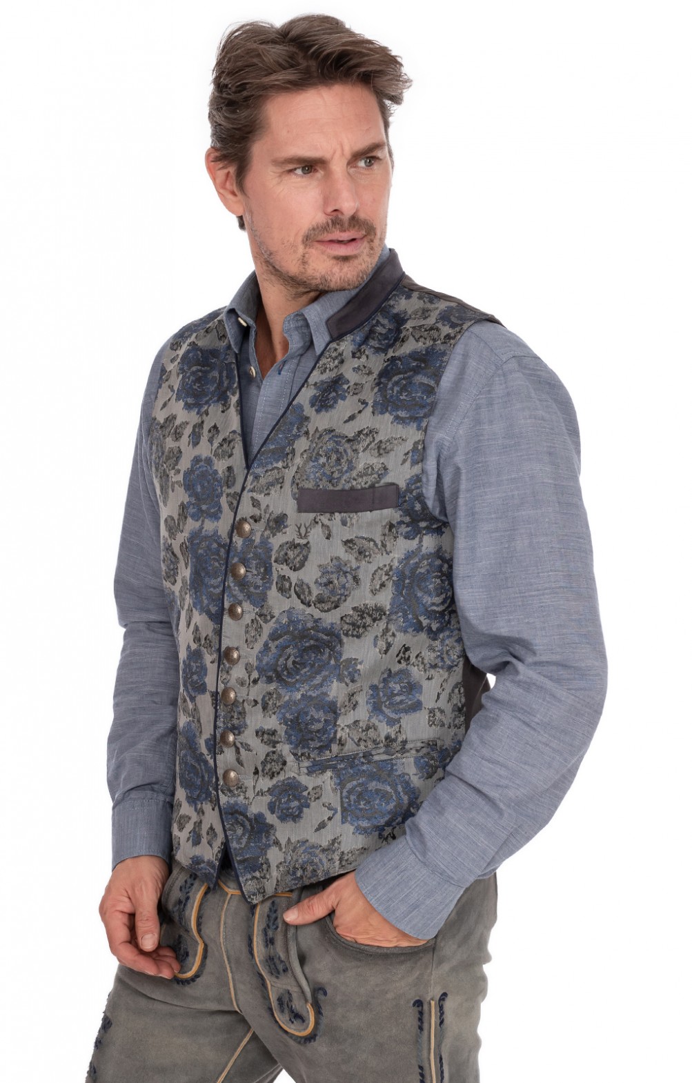 Krüger Dirndl Weste 951466 grau blau - Alpenclassics.de