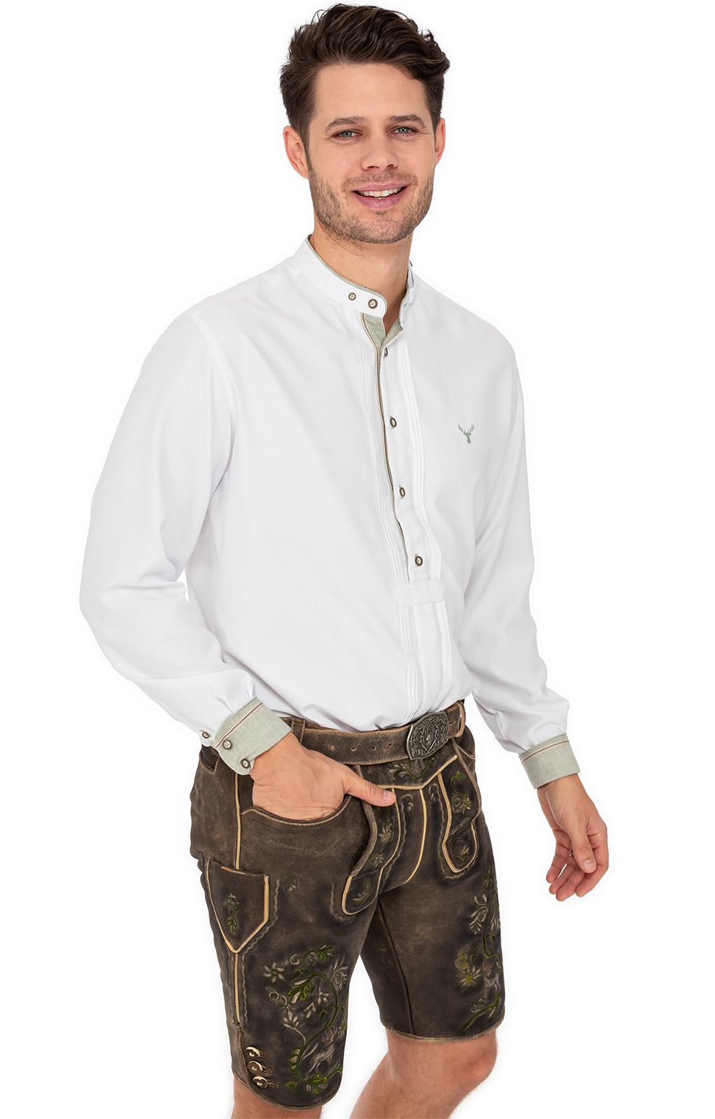 Maddox Short leather trousers FLEESENSEE humus with belt - bestellen