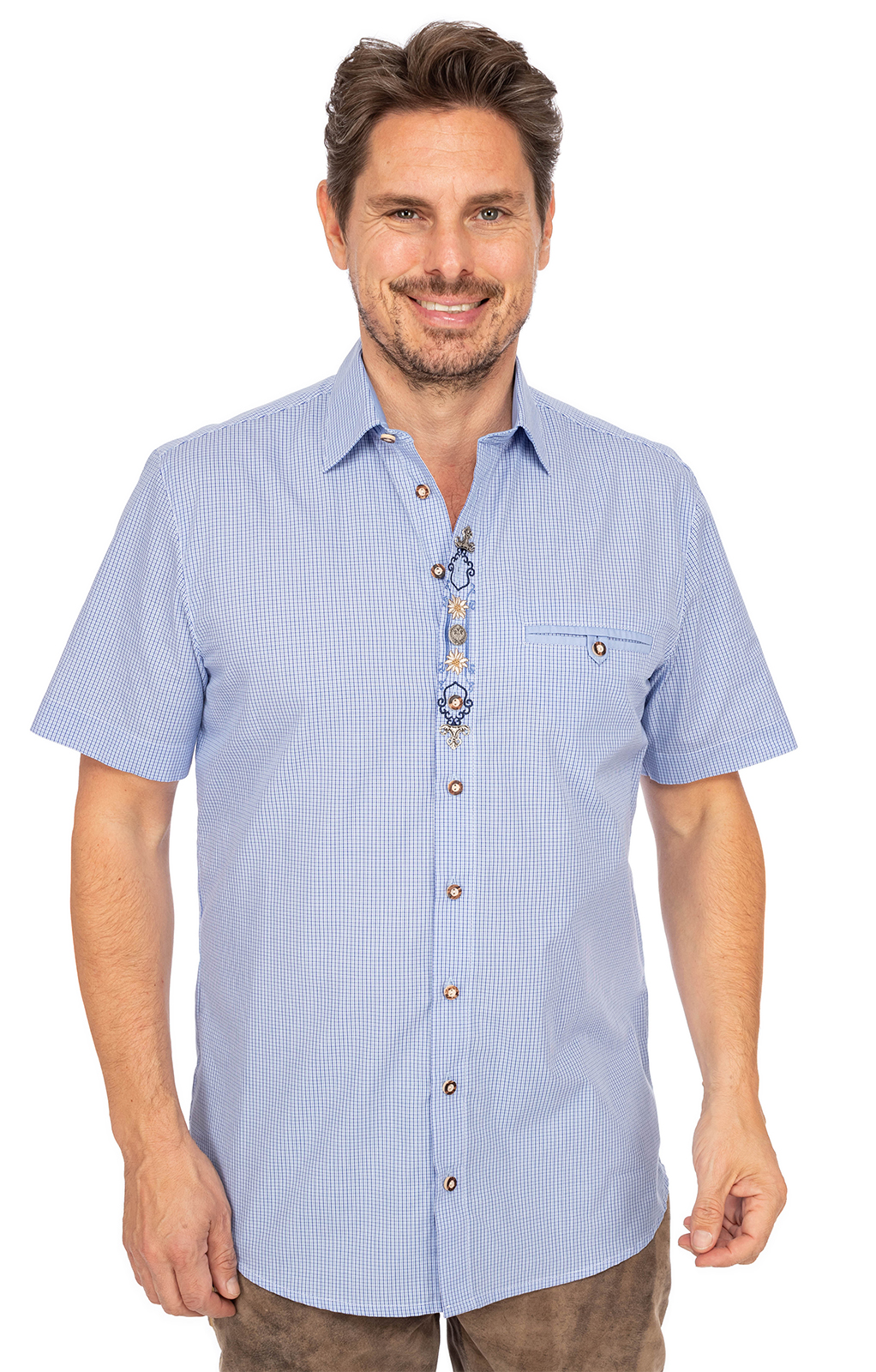 OS-Trachten Kurzarmhemd 421002-4250-42 mittelblau (Regular Fit ...