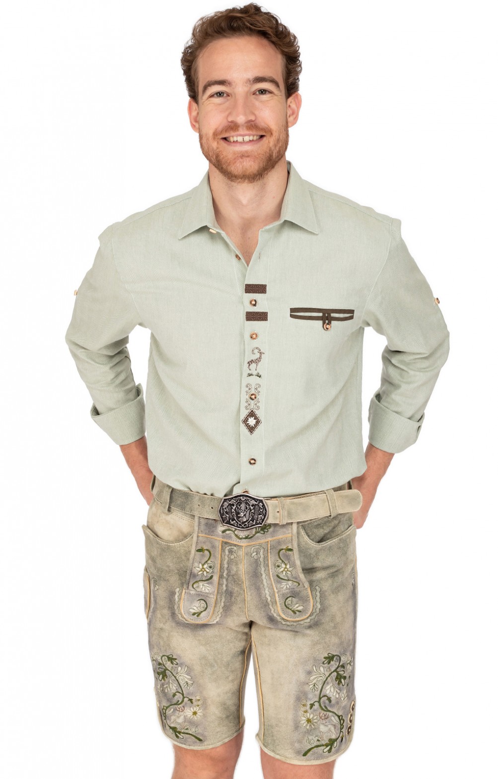 Maddox Lederhose short with belt FLEESENSEE ivory green - bestellen