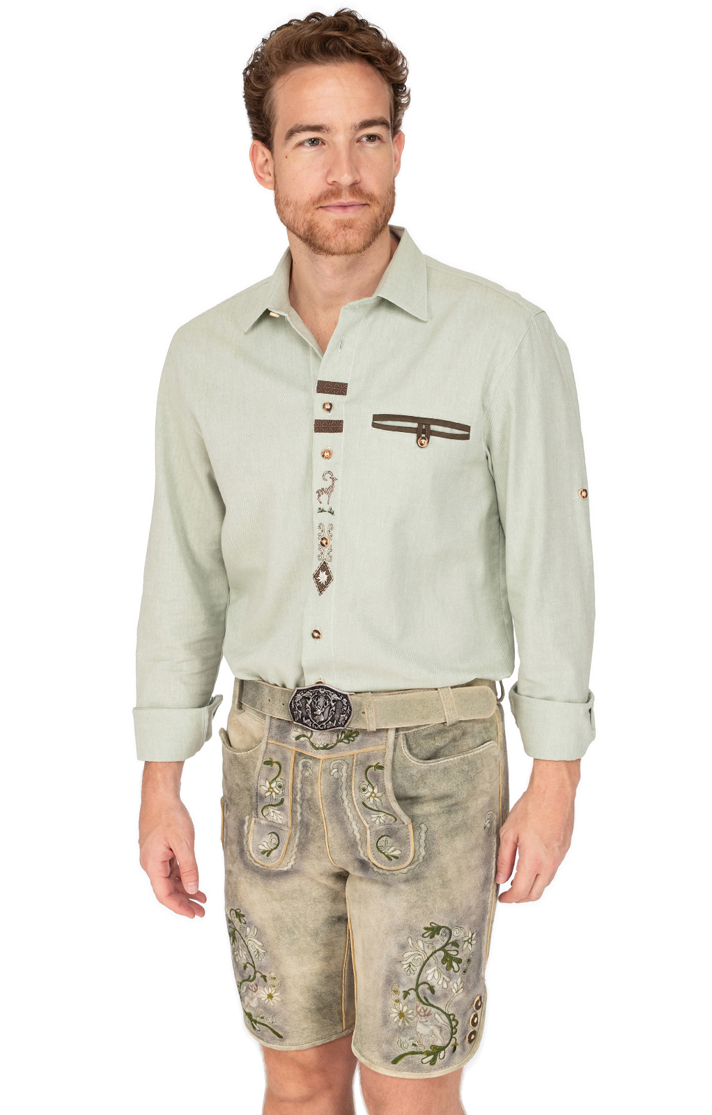 Maddox Lederhose short with belt FLEESENSEE ivory green - bestellen