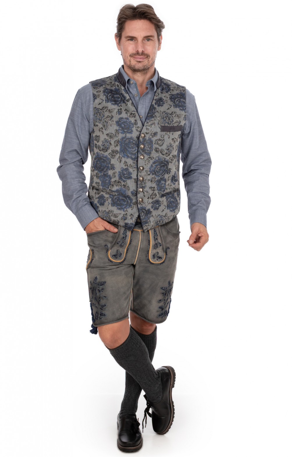 Krüger Dirndl Weste 951466 grau blau - Alpenclassics.de