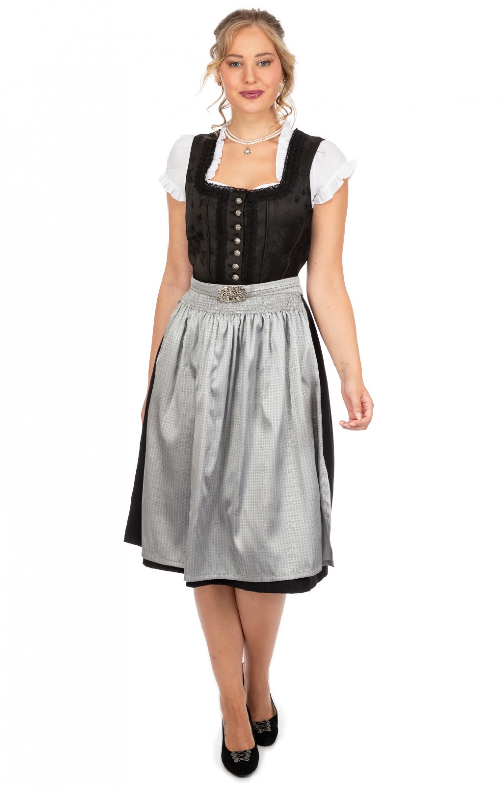 Gwandler Dirndl Apron 65cm SC700 silver with clasp - bestellen