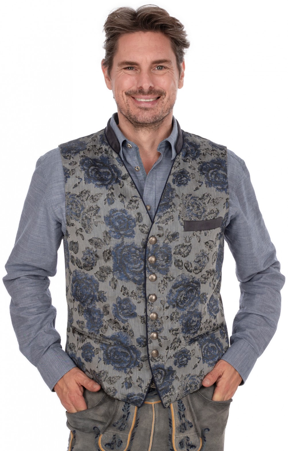 Krüger Dirndl Weste 951466 grau blau - Alpenclassics.de