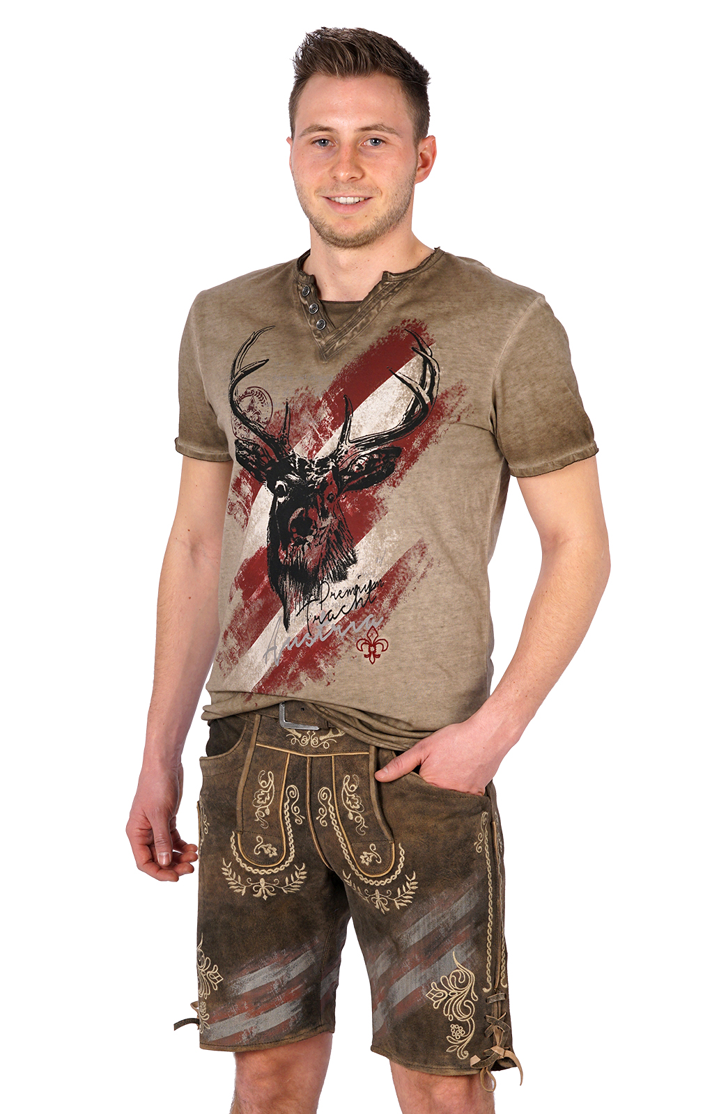 Hangowear Trachten Lederhose short Fito Austria brown - bestellen