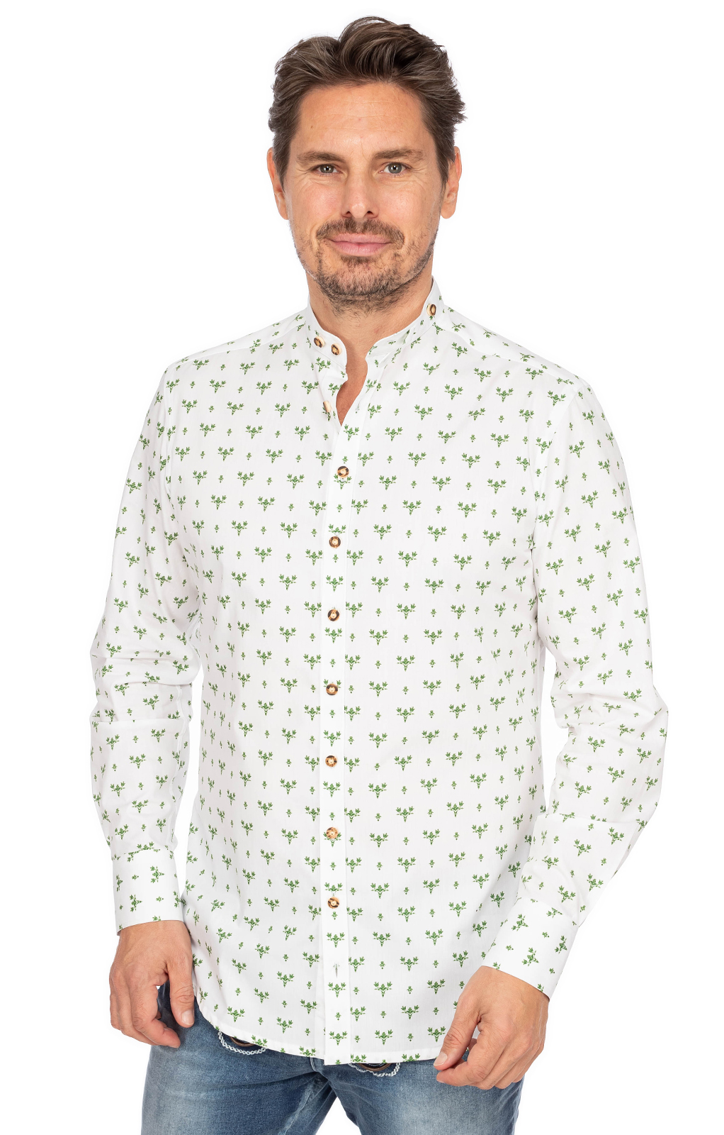 Gipfelstürmer Hemd Stehkragen 420001-4166-55 oliv (Slim Fit ...