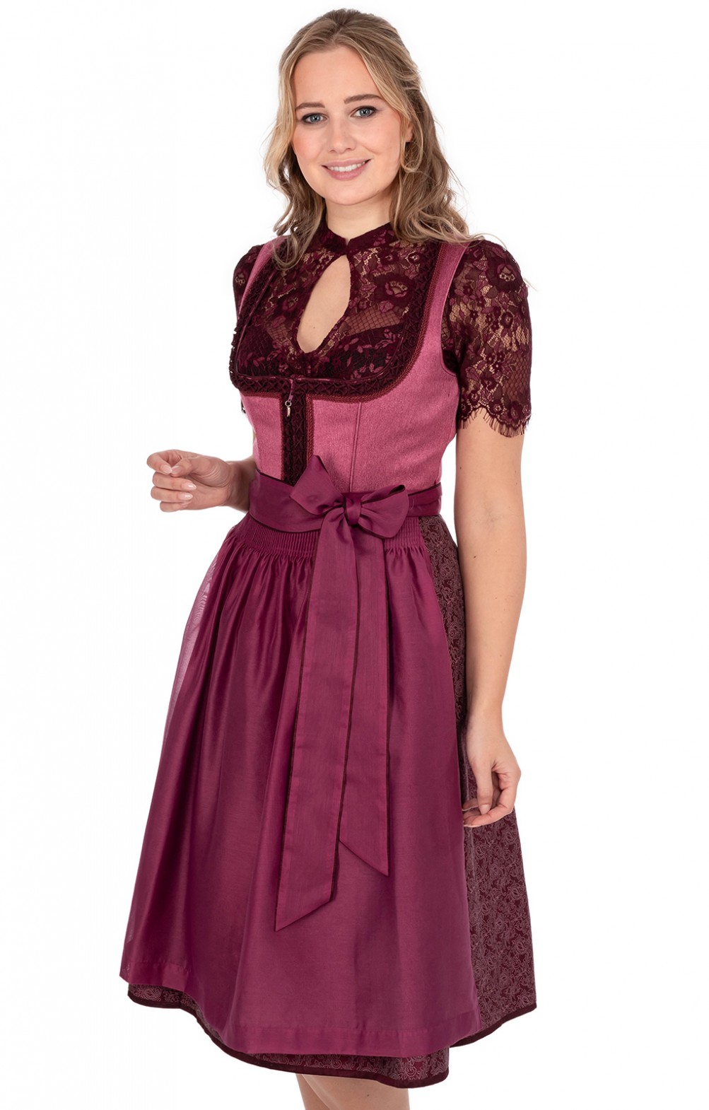 Krüger Dirndl Midi Dirndl 2tlg. 70cm 114166 pink - Alpenclassics.de