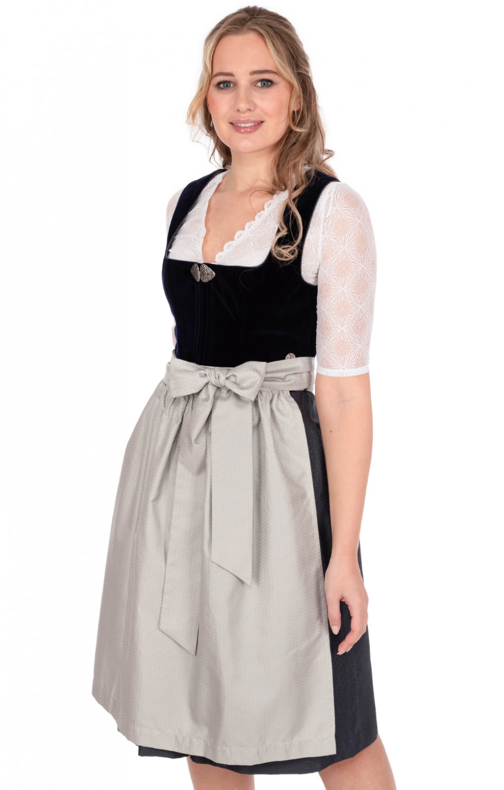 Marjo Dirndl mini 2 delig 55cm HEIDI deep ocean blauw zilver - bestellen