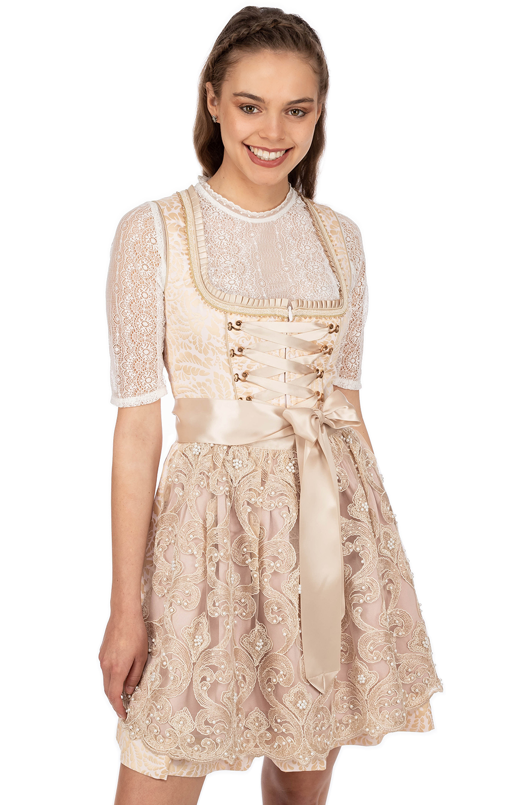 Krüger Dirndl Mini Dirndl 2tlg. 50cm LARI beige - Alpenclassics.de