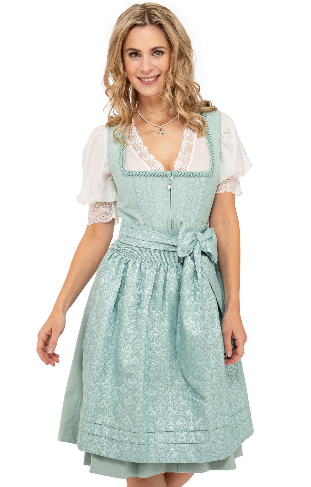 Krüger Dirndl Midi Dirndl 2tlg. 60cm YANNA hellgrün - Alpenclassics.de
