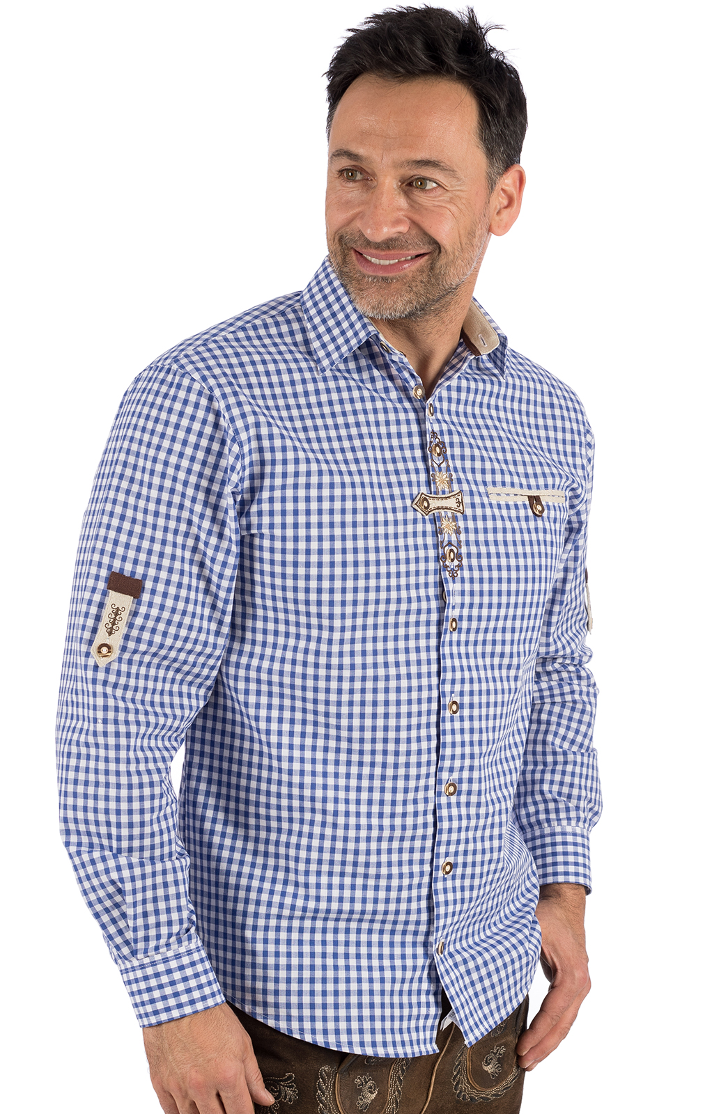 OS-Trachten German traditional shirt long sleeve DACHSTEIN blue ...
