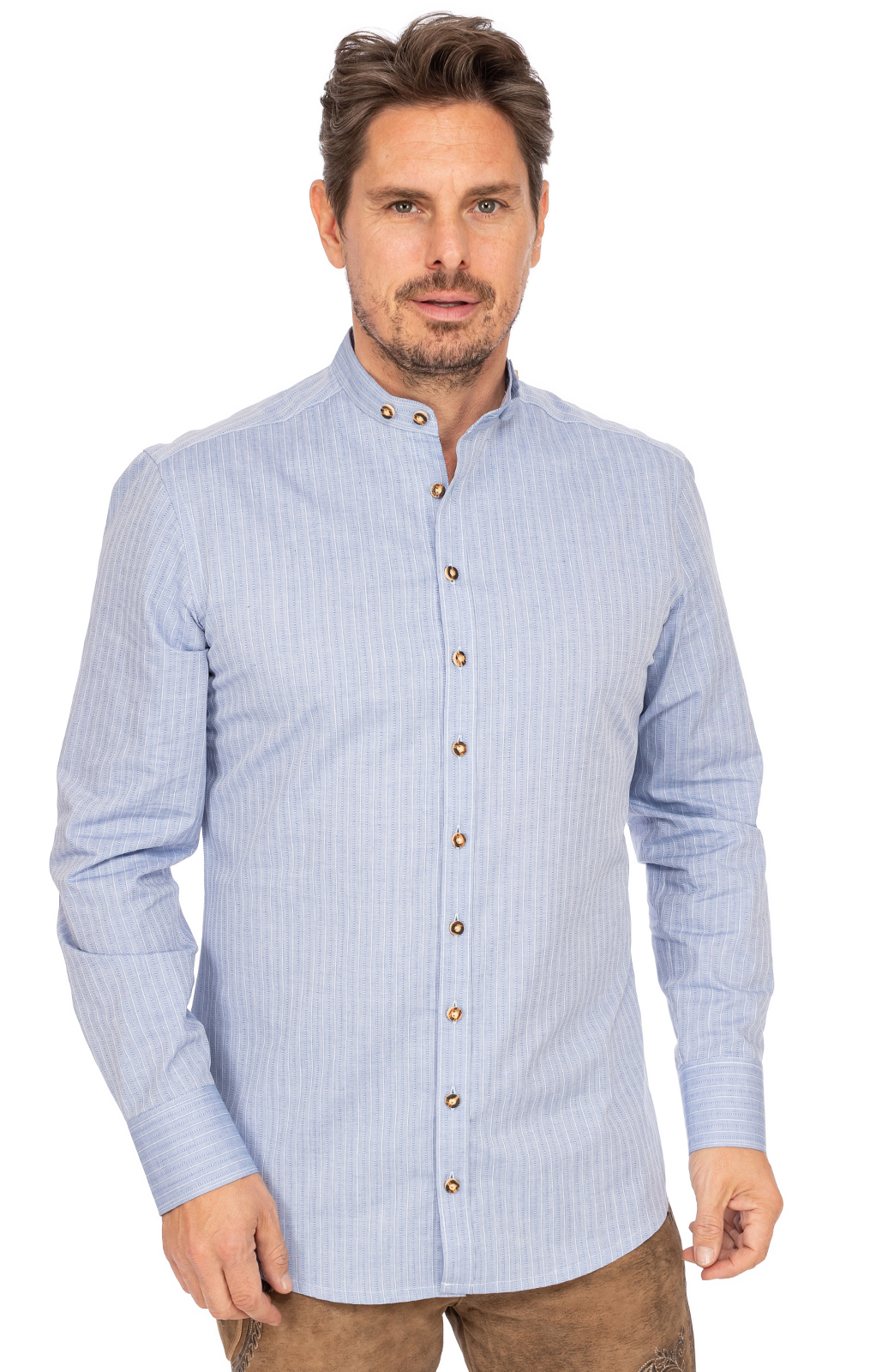 Gipfelstürmer Hemd Stehkragen 420002 4201 42 Mittelblau Slim Fit