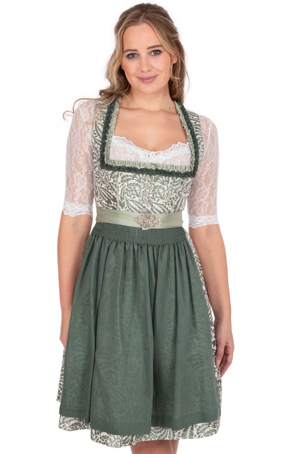 Krüger Dirndl Midi Dirndl 2tlg. 60cm 116367 schilf - Alpenclassics.de