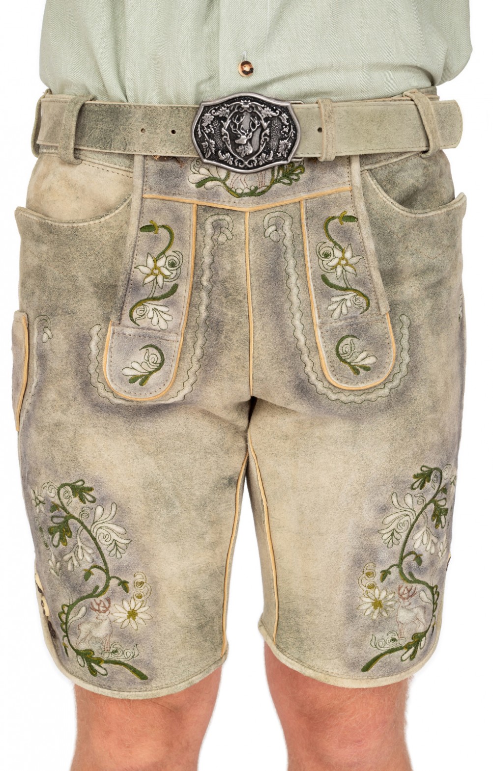 Maddox Lederhose short with belt FLEESENSEE ivory green - bestellen
