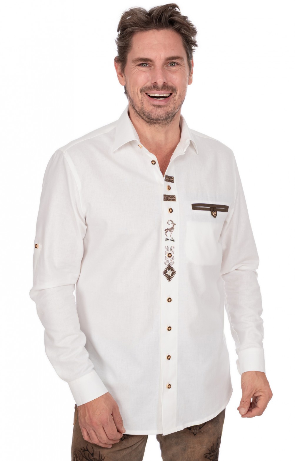 OS-Trachten Men`s Costume Shirts 420007-2034-01 white - bestellen